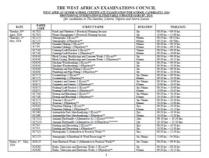 WAEC Timetable 2024 For Art and Science Students - Stafisco Hub